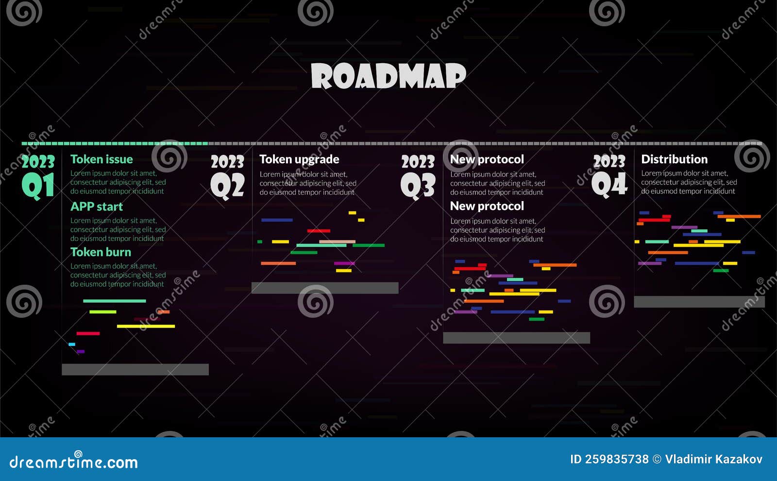 Roadmap with Sections with Colored Lines and Copy Space on Dark ...