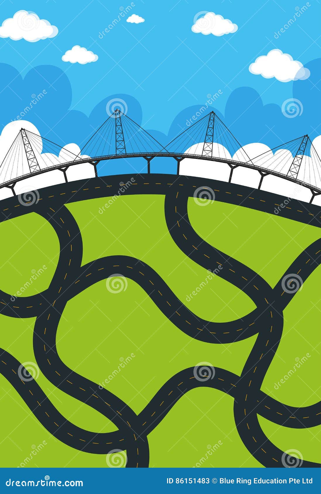 Roads and bridge on land stock vector. Illustration of drawing - 86151483