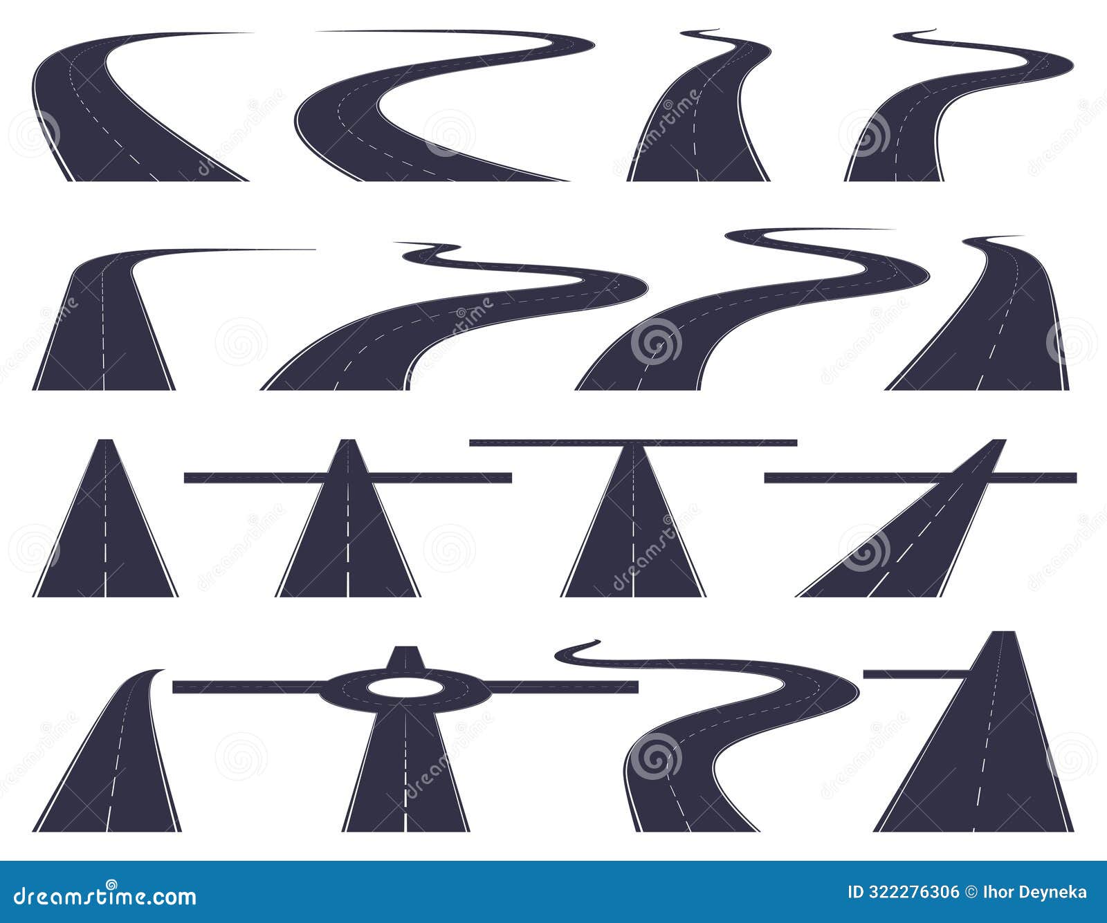 Roads And Highways In Perspective. Road Path With Different Bends. The ...