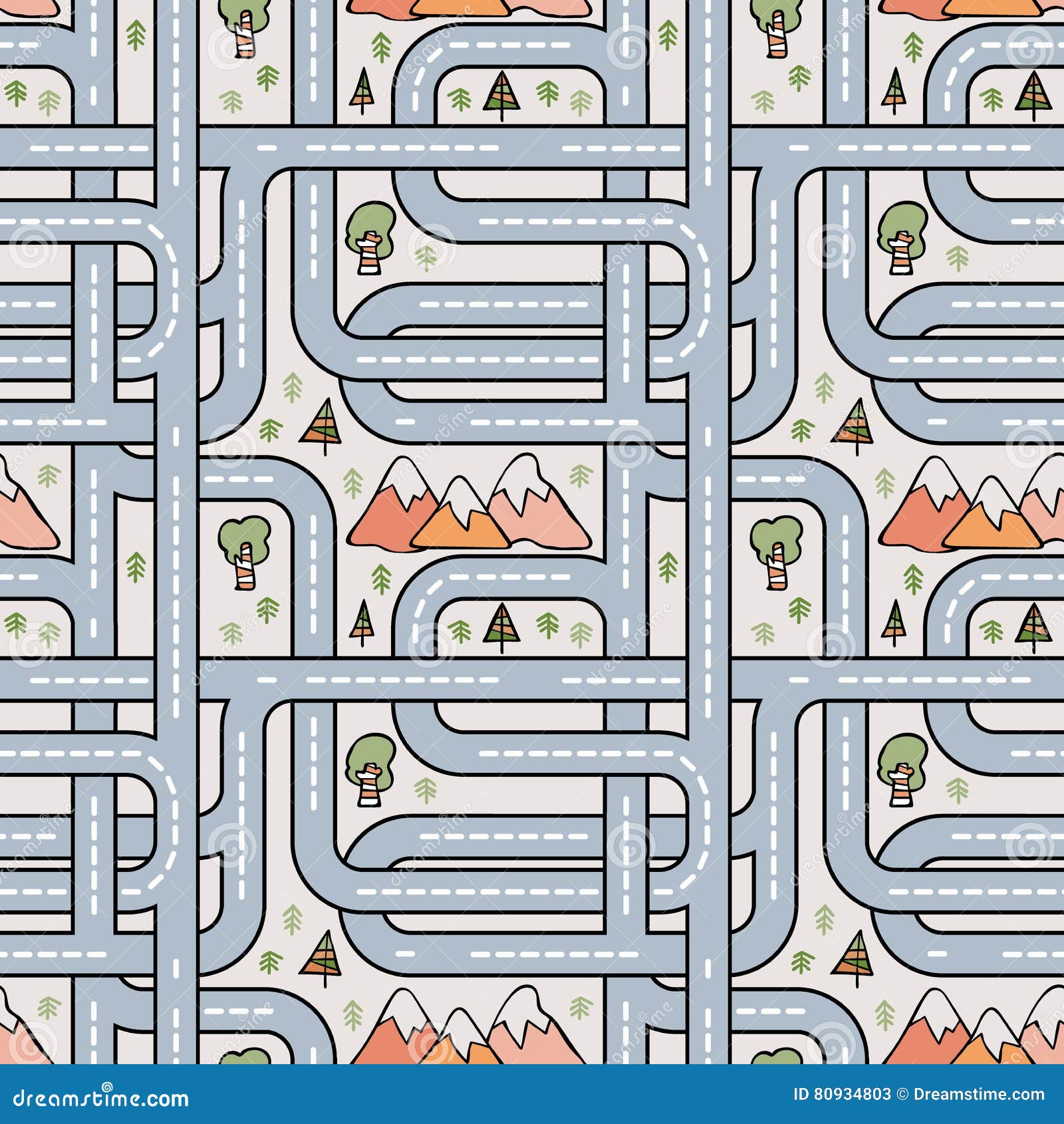 Roads. Seamless Vector Pattern Background. Stock Vector - Illustration ...