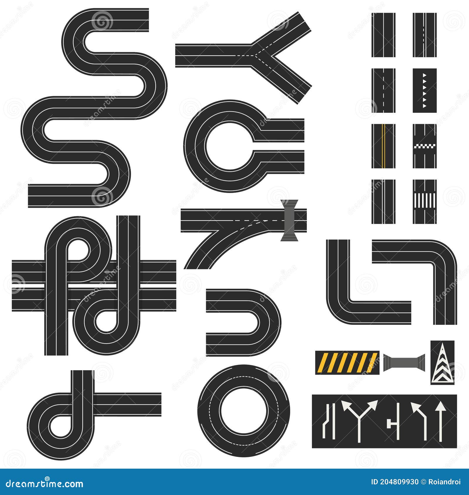 Roads, Streets, Highways Vector Flat Icon Set Top View Stock Vector ...