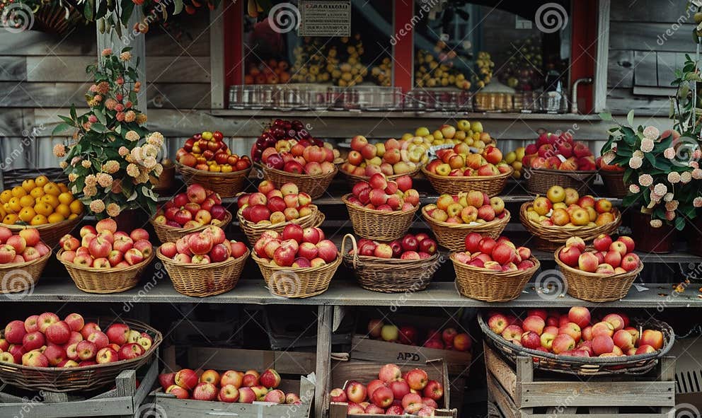 Roadside Apple Stand with Baskets of Apples Stock Image - Image of ...