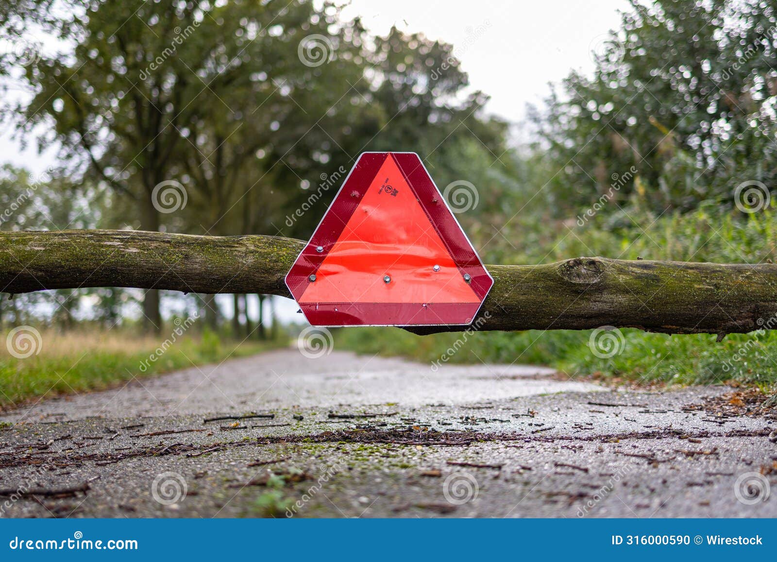 Roadside Car Warning Triangle on the Ground Stock Photo - Image of ...
