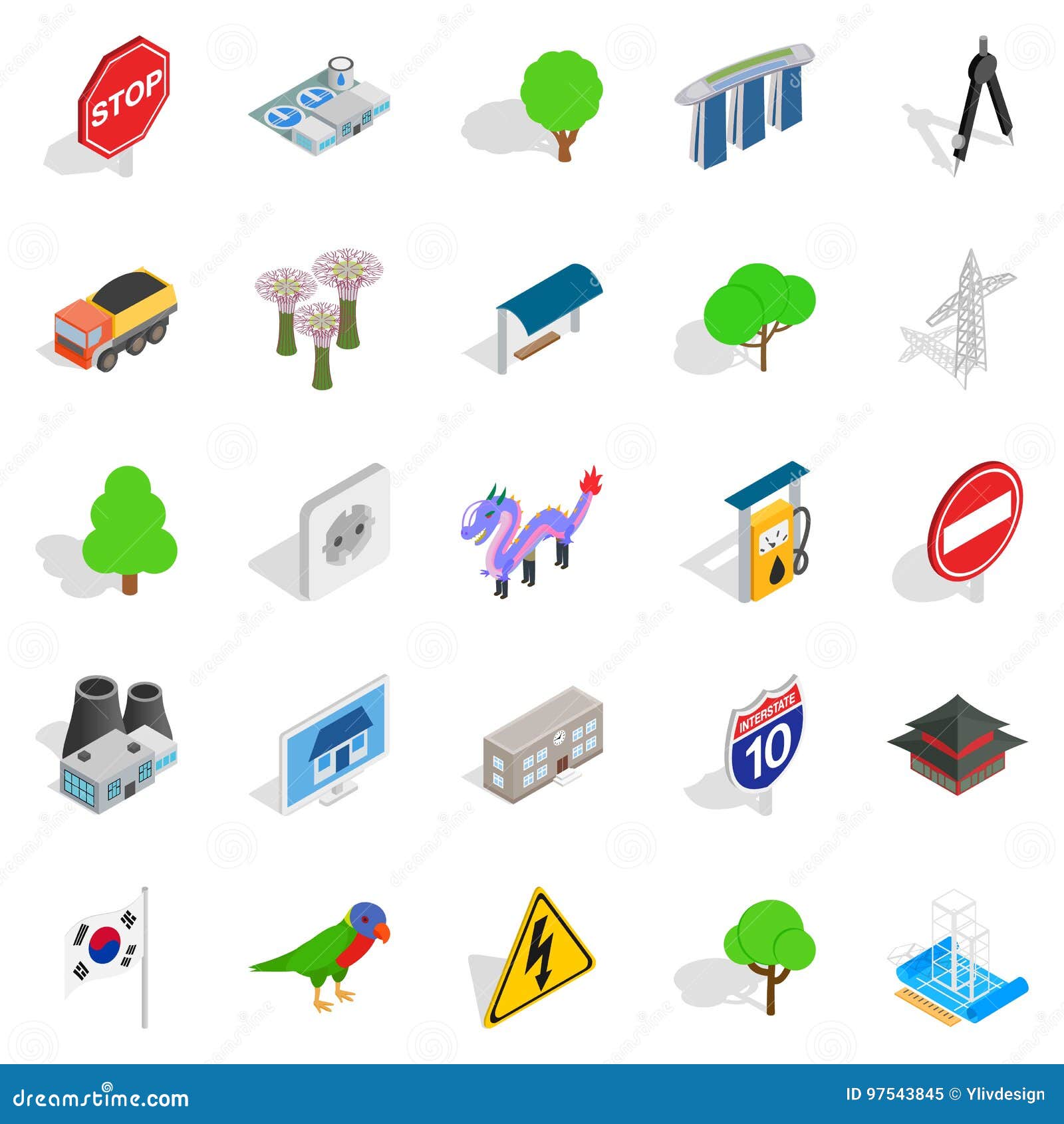 Roadside Icons Set, Isometric Style Stock Vector - Illustration of ...