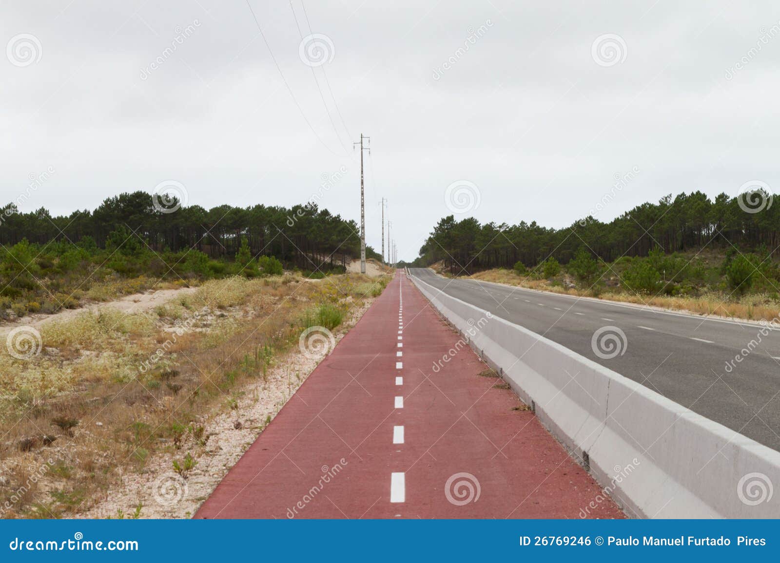 Roadside Red cycle path stock photo. Image of lane, track - 26769246
