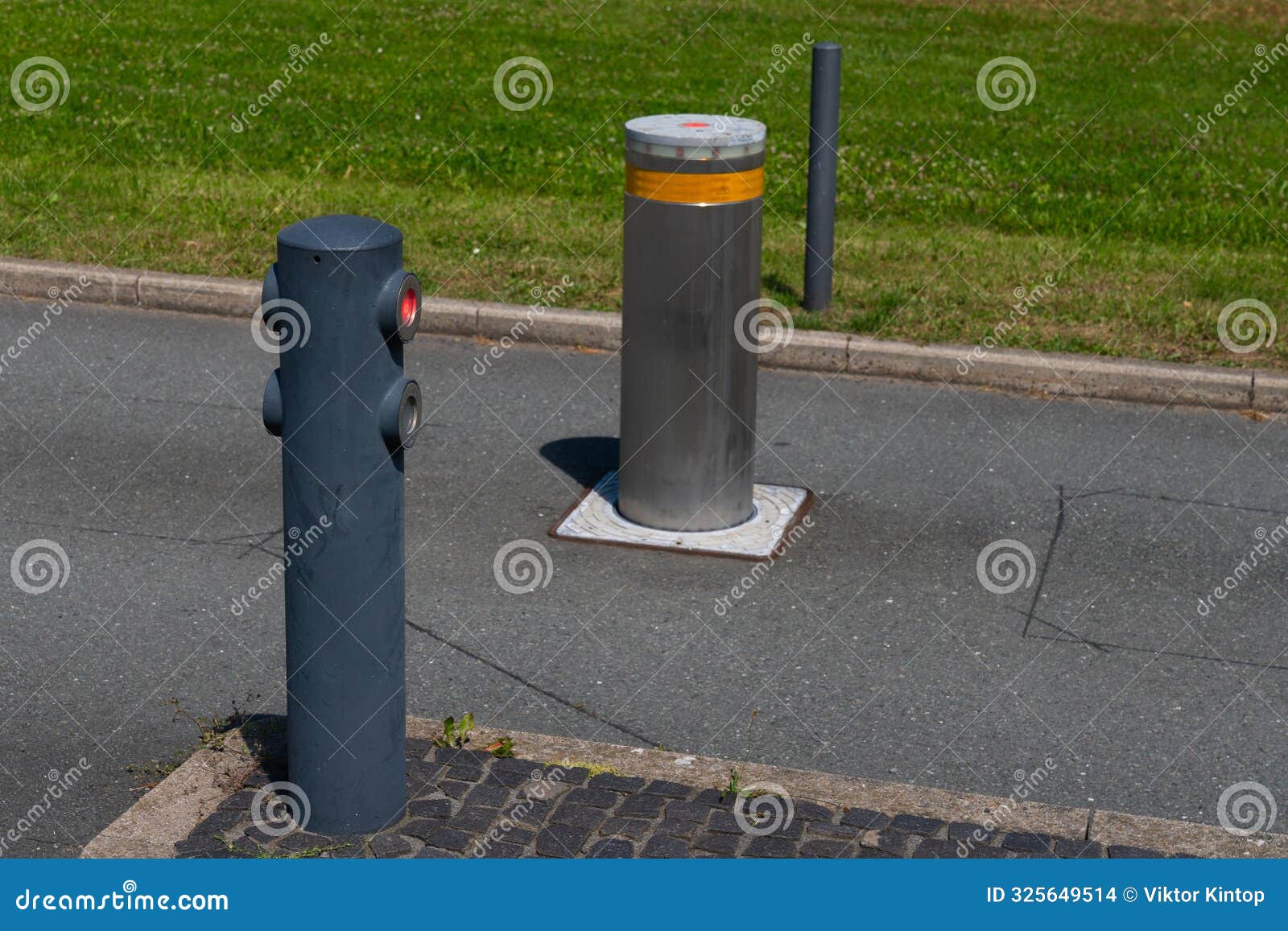Roadside Security Bollards with Red Lights Stock Photo - Image of urban ...