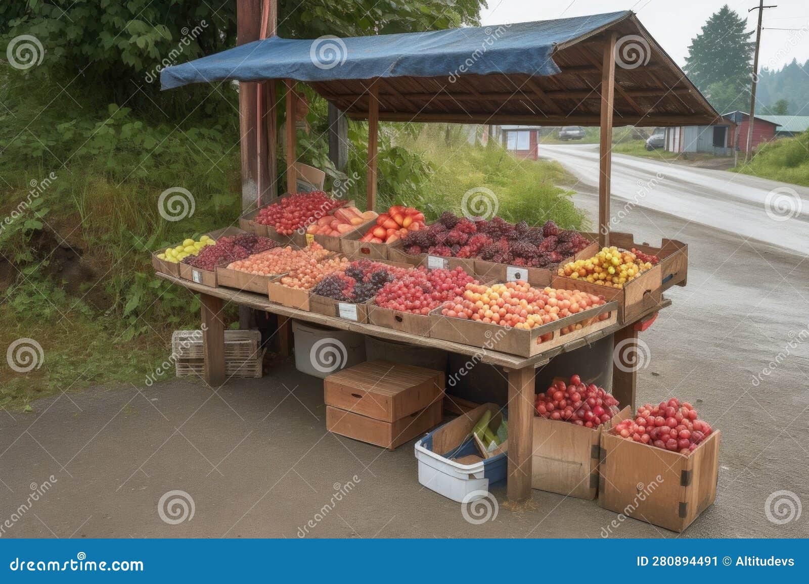 A Roadside Stand Selling Freshly Picked Berries and Fruit Stock ...