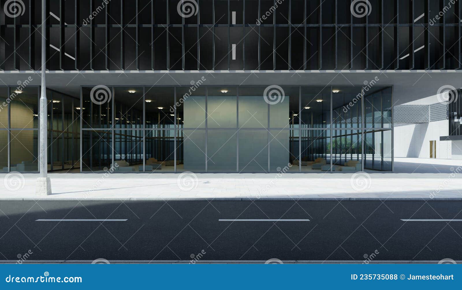 Roadside Street View with Office Buildings Background Stock ...