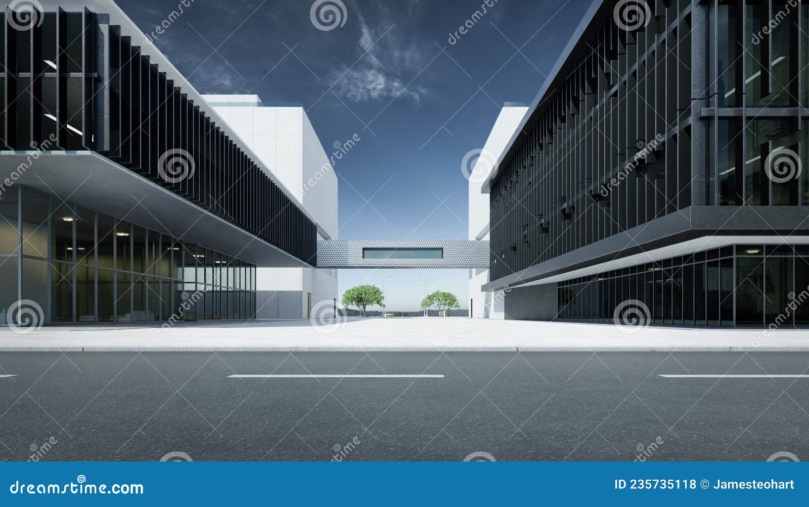 Roadside Street View with Office Buildings Background Stock ...