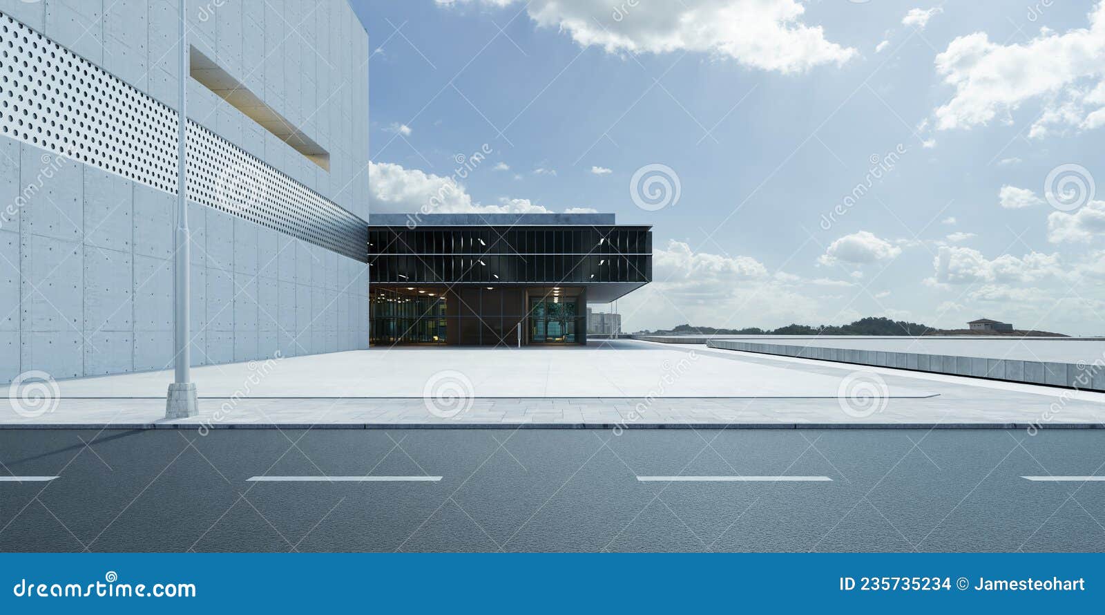 Roadside Street View with Office Buildings Background Stock ...