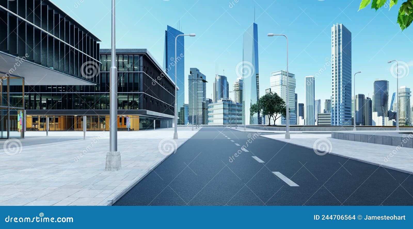 Roadside Street View with Office Buildings Background Stock ...