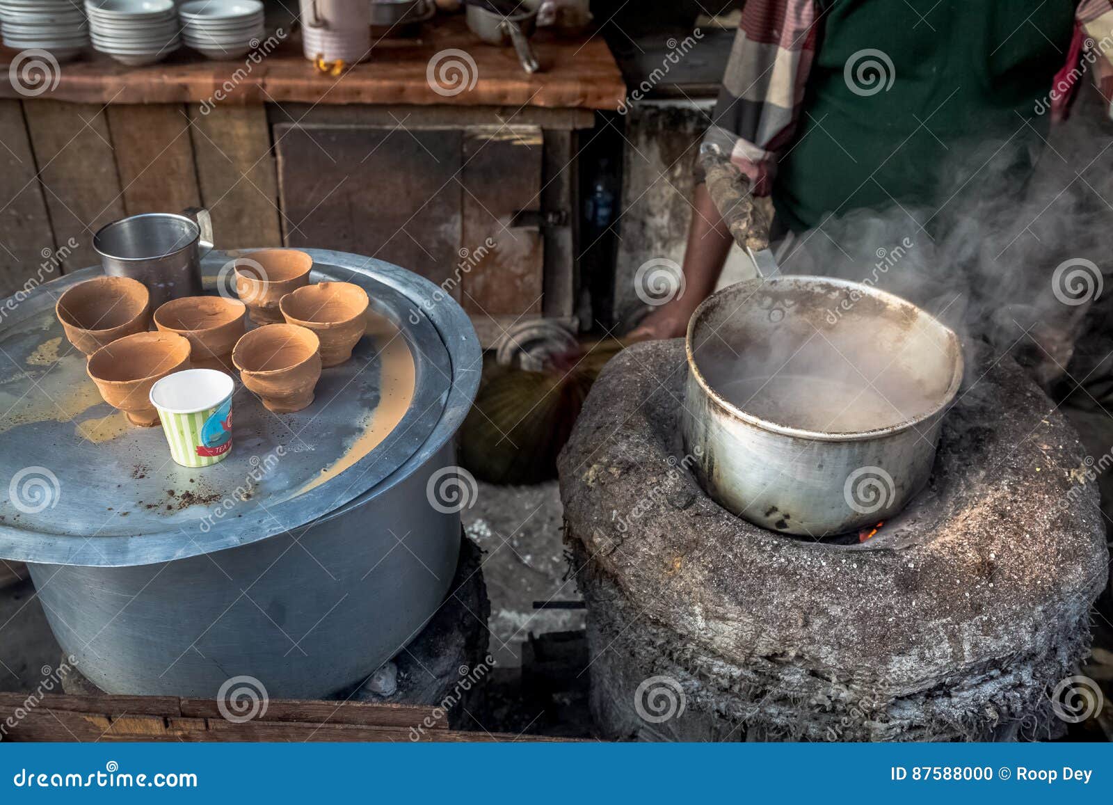 Roadside Tea Stall Preparing Morning Tea for Commuters. Stock Photo ...