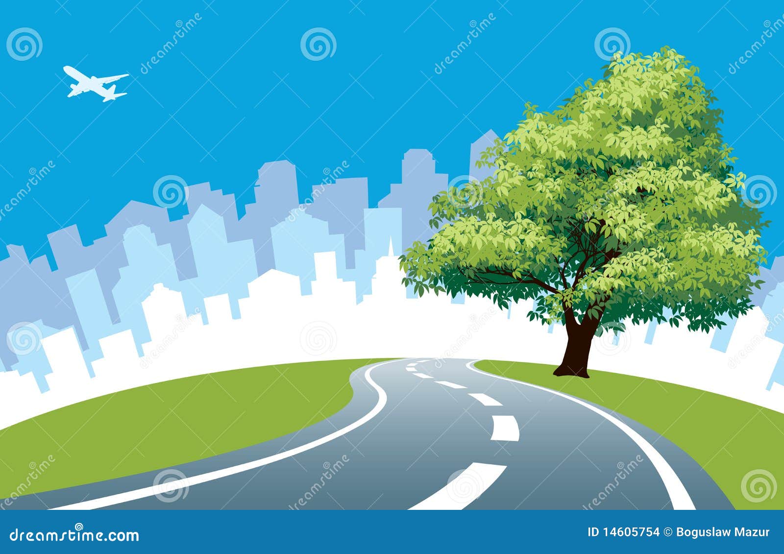 Roadside tree stock vector. Illustration of green, blue - 14605754
