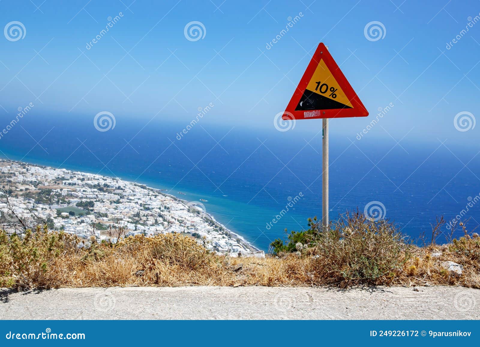 Roadsign - 10 Percent Steep Hill Downwards. Stock Photo - Image of ...