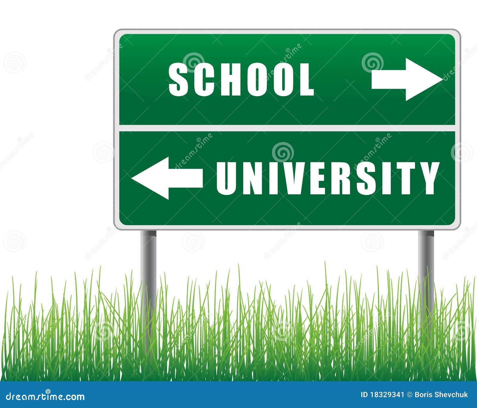 Roadsign School University. Stock Vector - Illustration of lawn ...