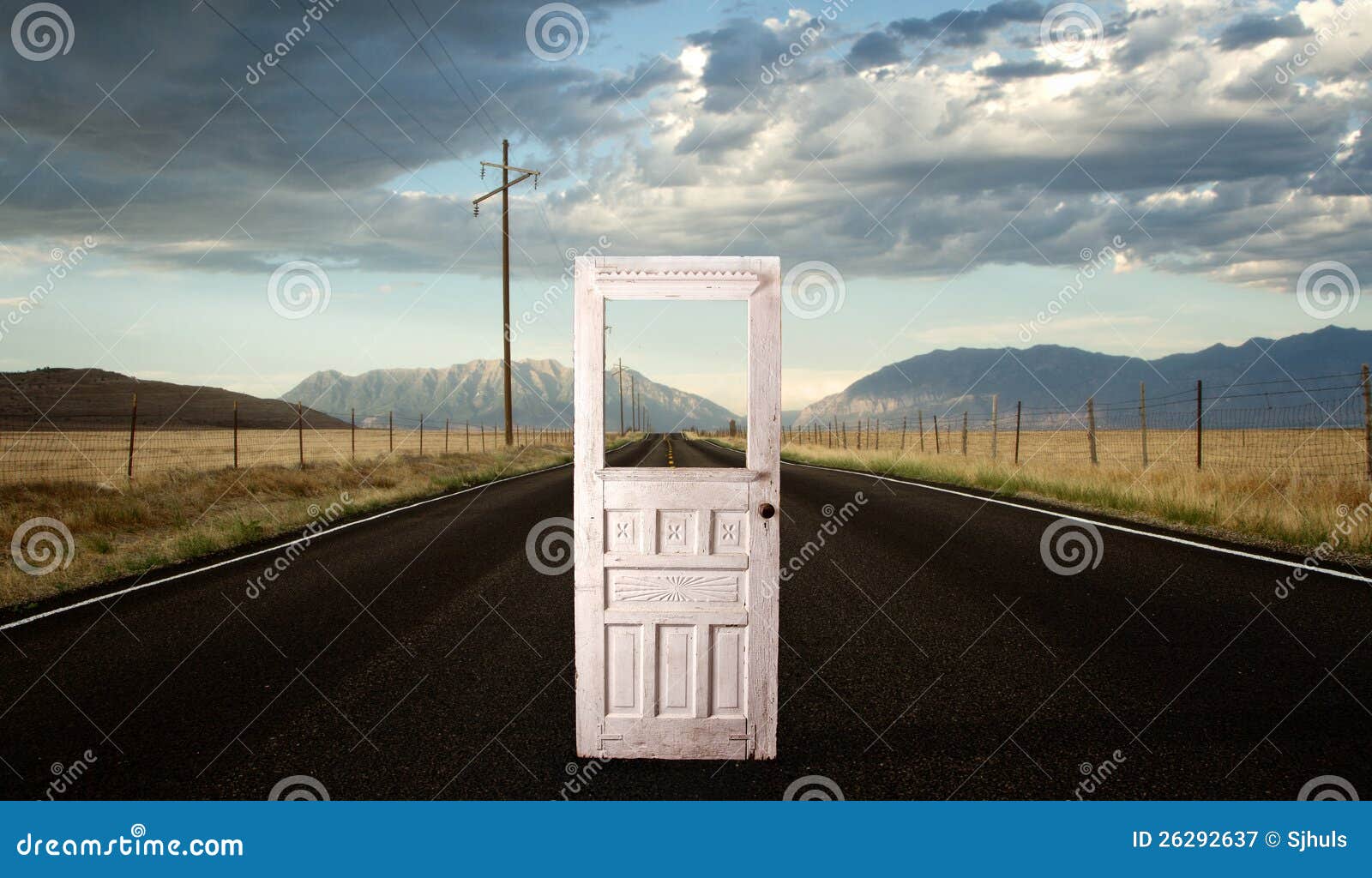 A Roadway with a Door in the Middle of the Road Stock Image - Image of ...