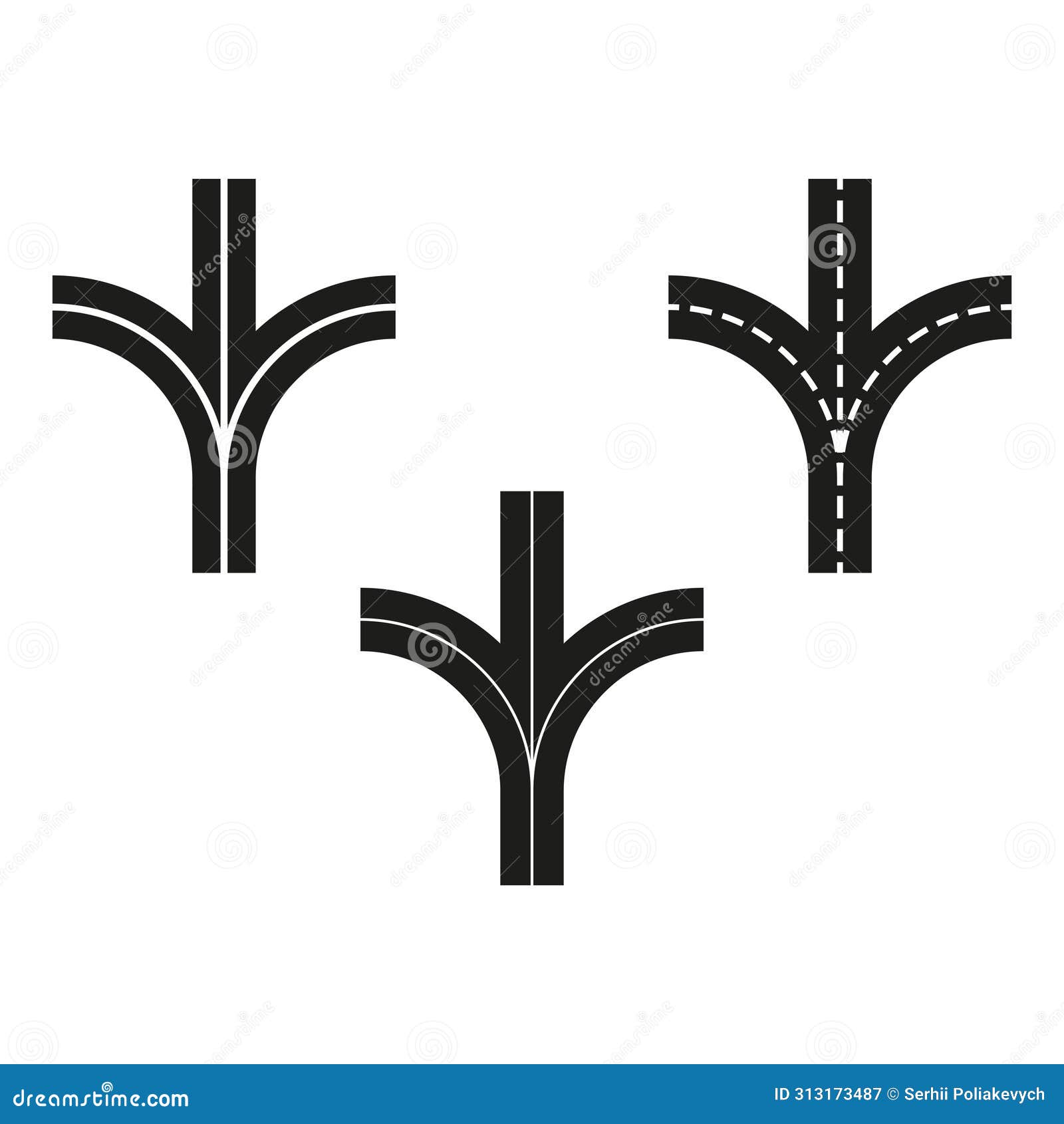 Roadway Intersection Icons. Various Road Paths. Vector Illustration ...