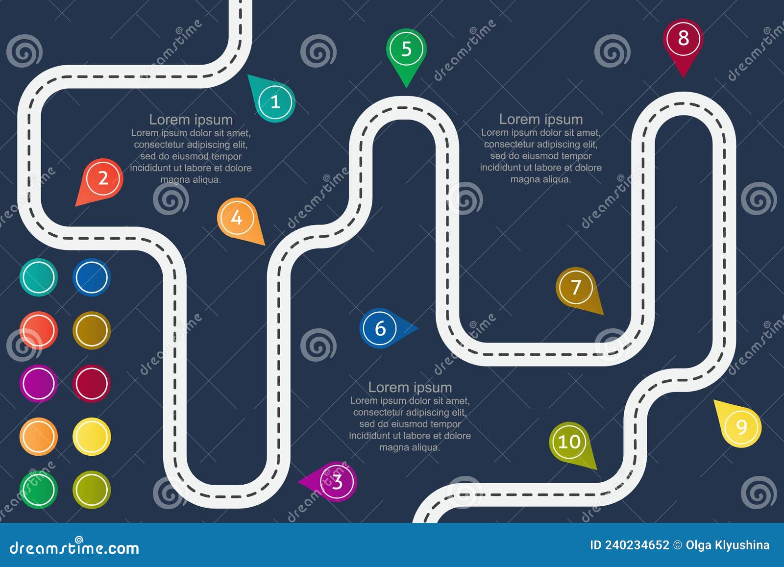 Roadway Infographic. Locations Map, Highway Pinned Points With ...