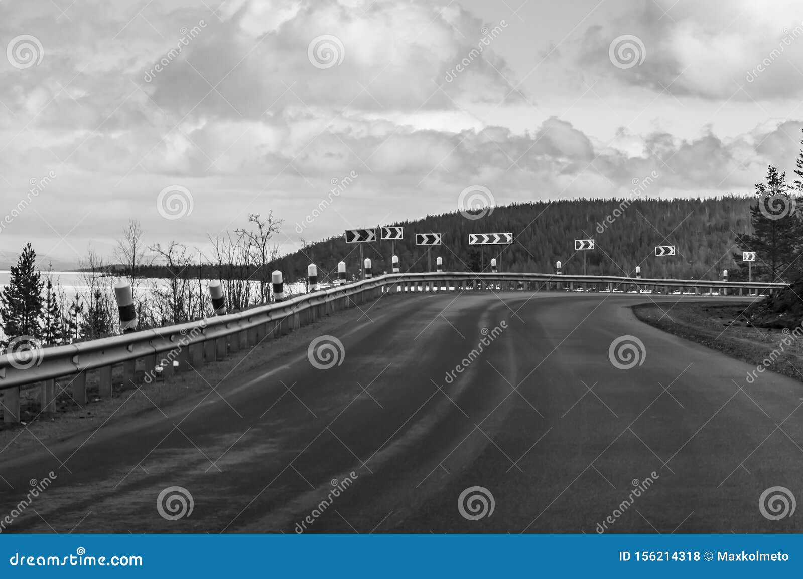 Roadway Turn with Road Signs. Highway Background Stock Photo - Image of ...