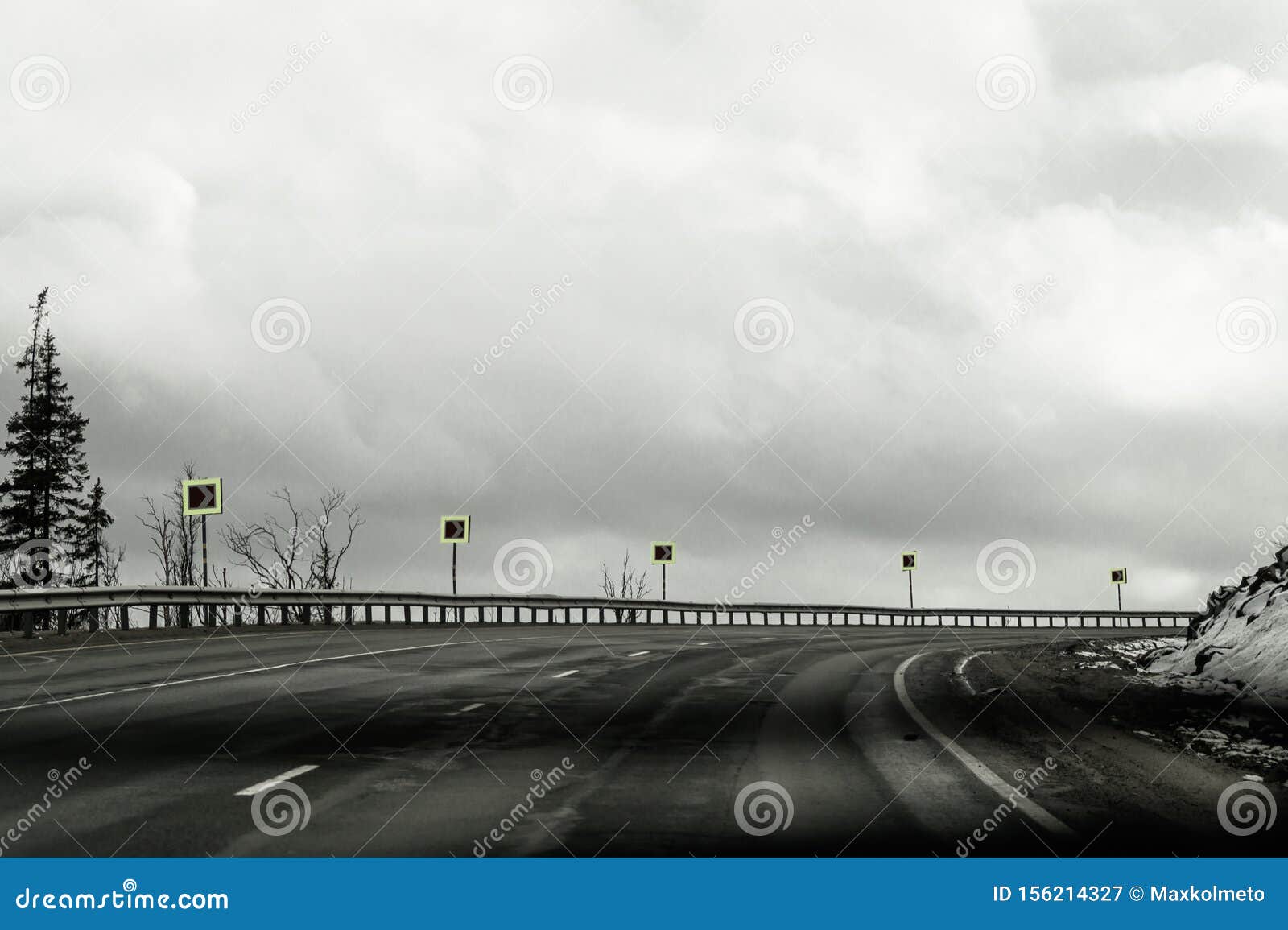 Roadway Turn with Road Signs. Highway Background Stock Image - Image of ...