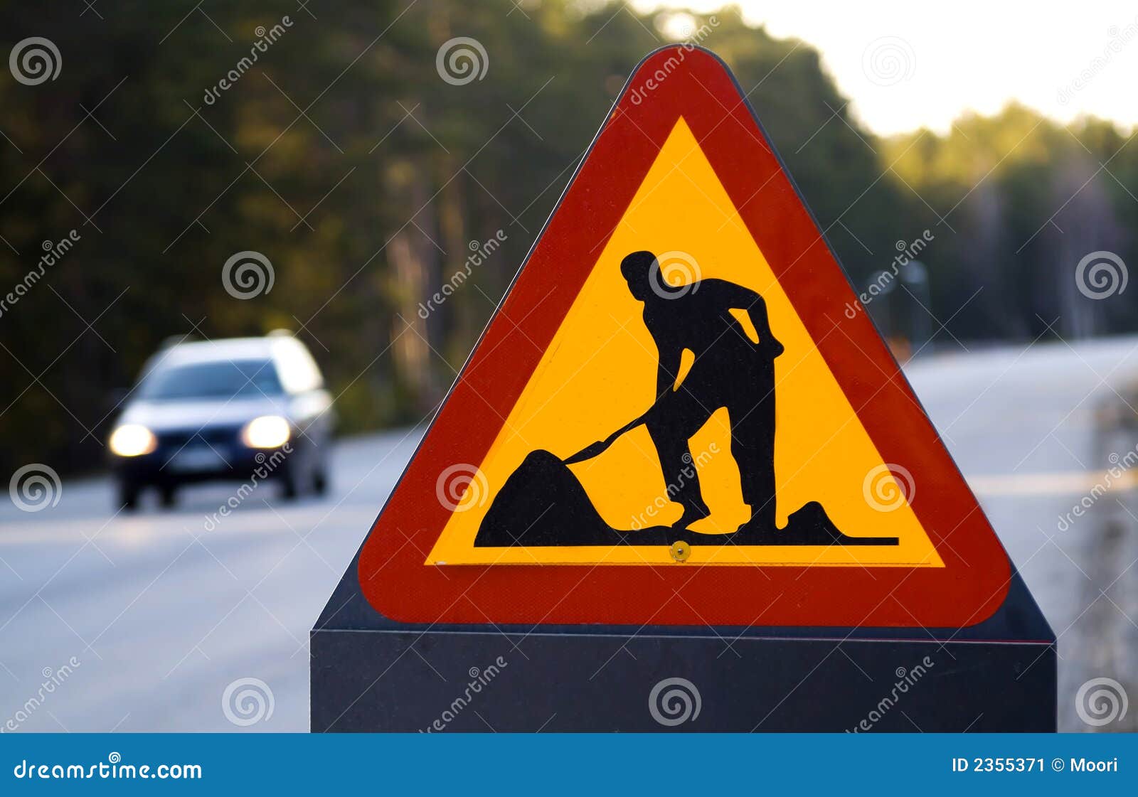Roadwork sign and car stock image. Image of metal, street - 2355371