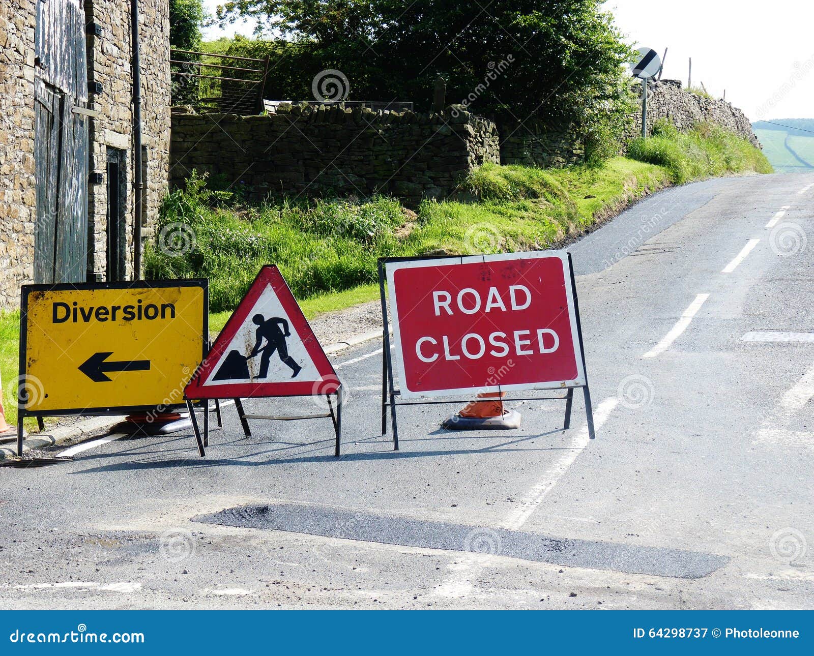 Roadworks with Diversion Sign Stock Image - Image of arrow, road: 64298737