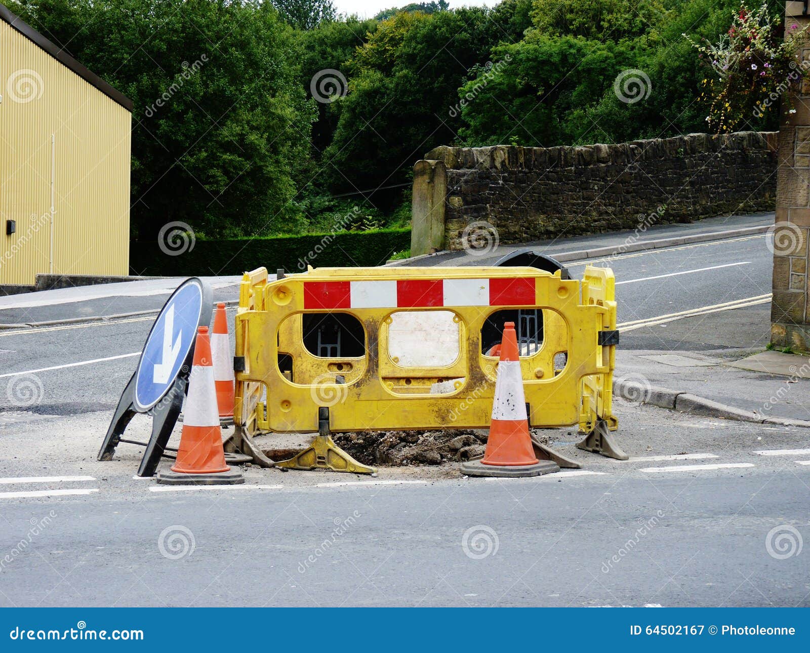 Roadworks with Diversion Sign and Traffic Cones Red Stock Image - Image ...