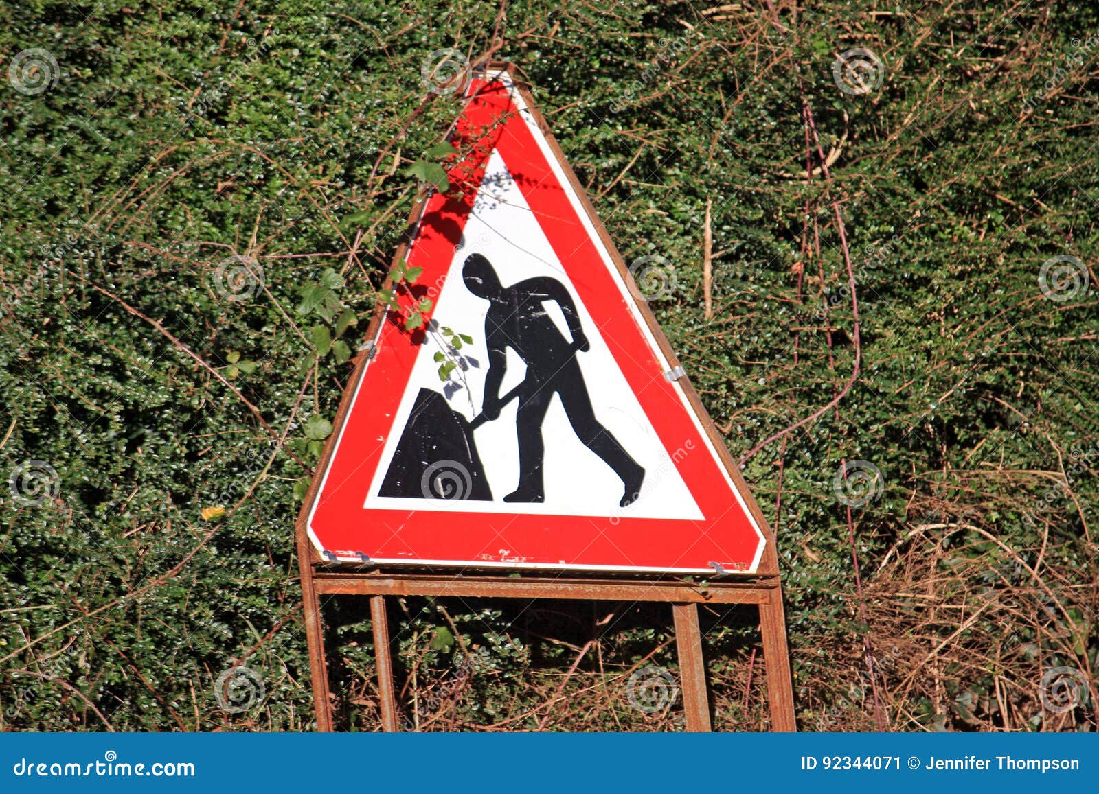 Roadworks sign stock image. Image of narrows, hole, road - 92344071