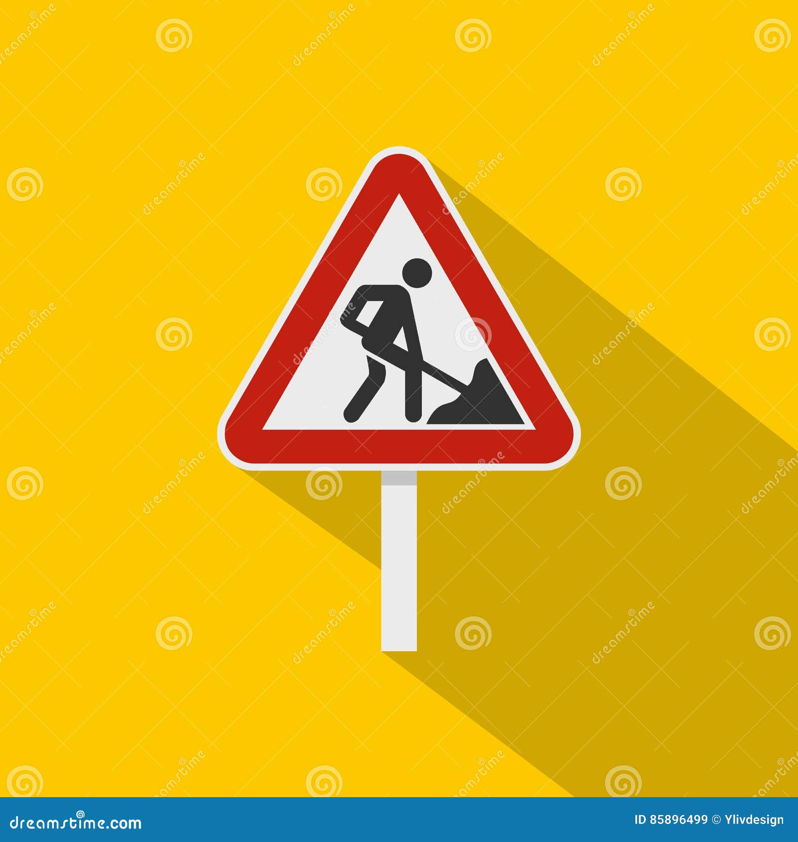 Roadworks Sign Icon, Flat Style Stock Vector - Illustration of signpost ...