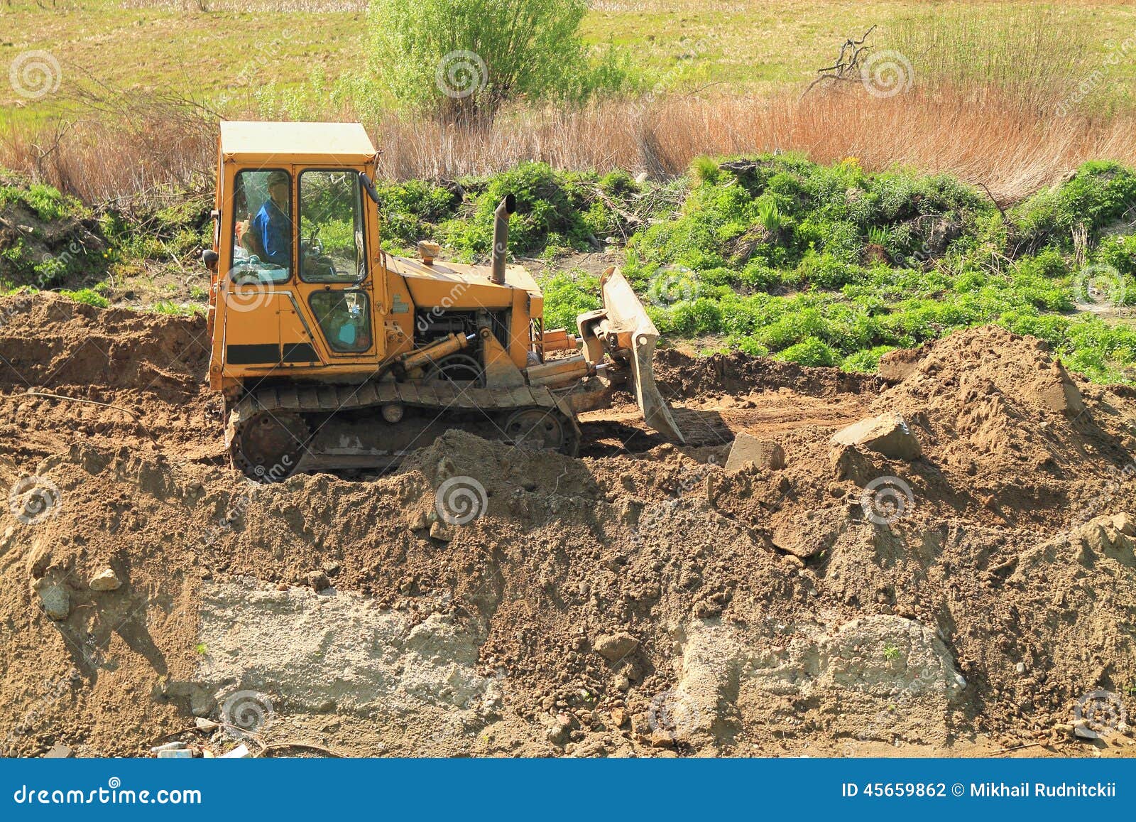 Roadworks, Yellow Bulldozer Work Editorial Photography - Image of tree ...