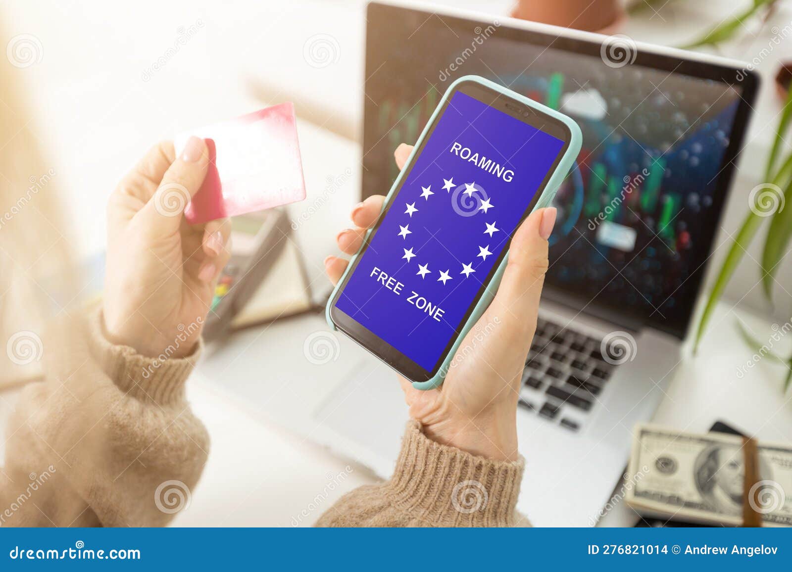 Roaming on Mobile Phone. All Screen Graphics are Made Up Stock Photo ...
