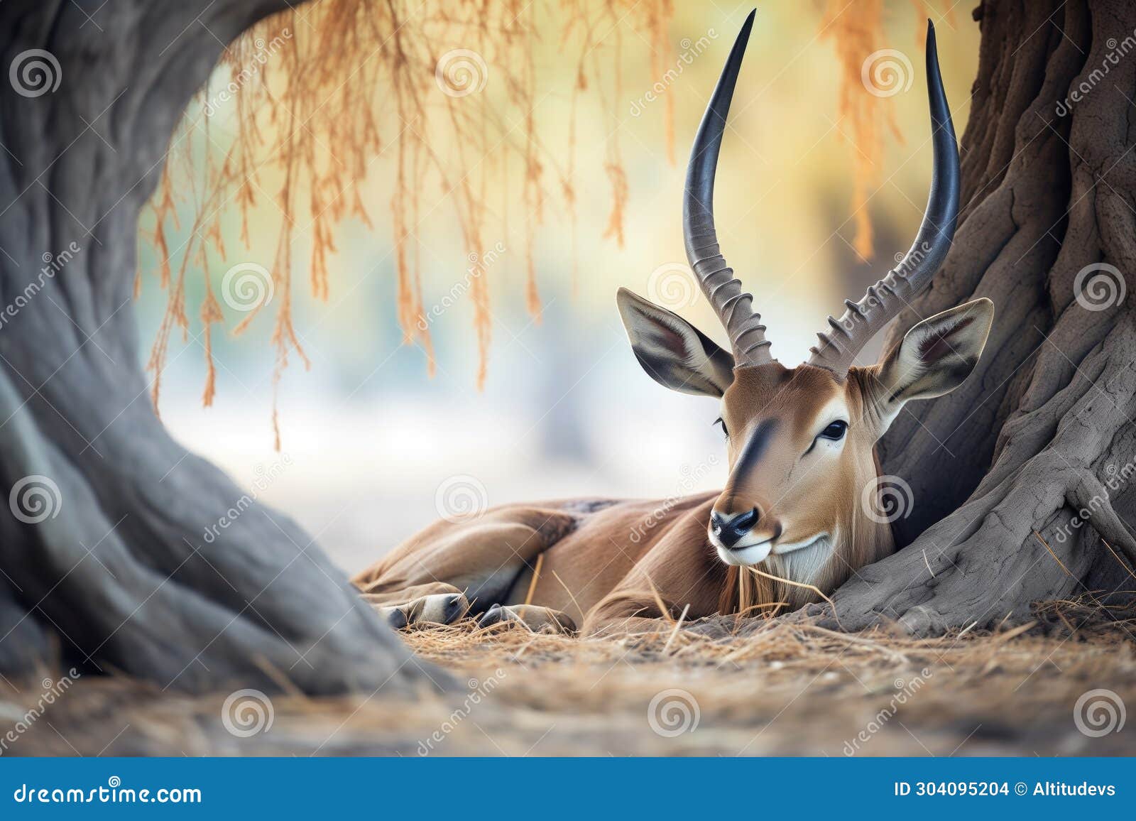 Roan Antelope Resting Under an Acacia Tree Stock Photo - Image of area ...