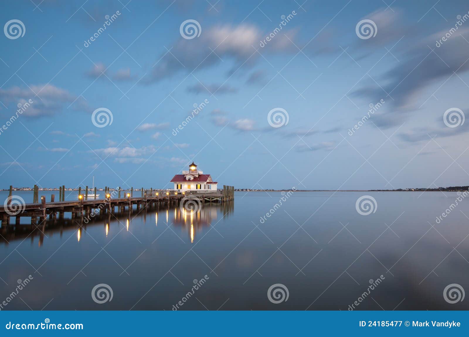 Roanoke Marshes OBX Lighthouse Blue Hour Stock Image - Image of banks ...