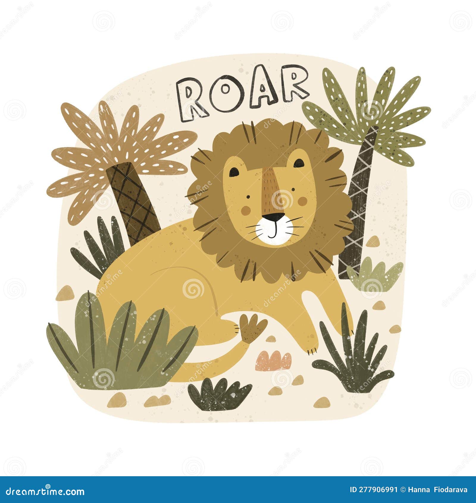 Roar. Cartoon Lion, Hand Drawing Lettering. Flat Style, Colorful ...
