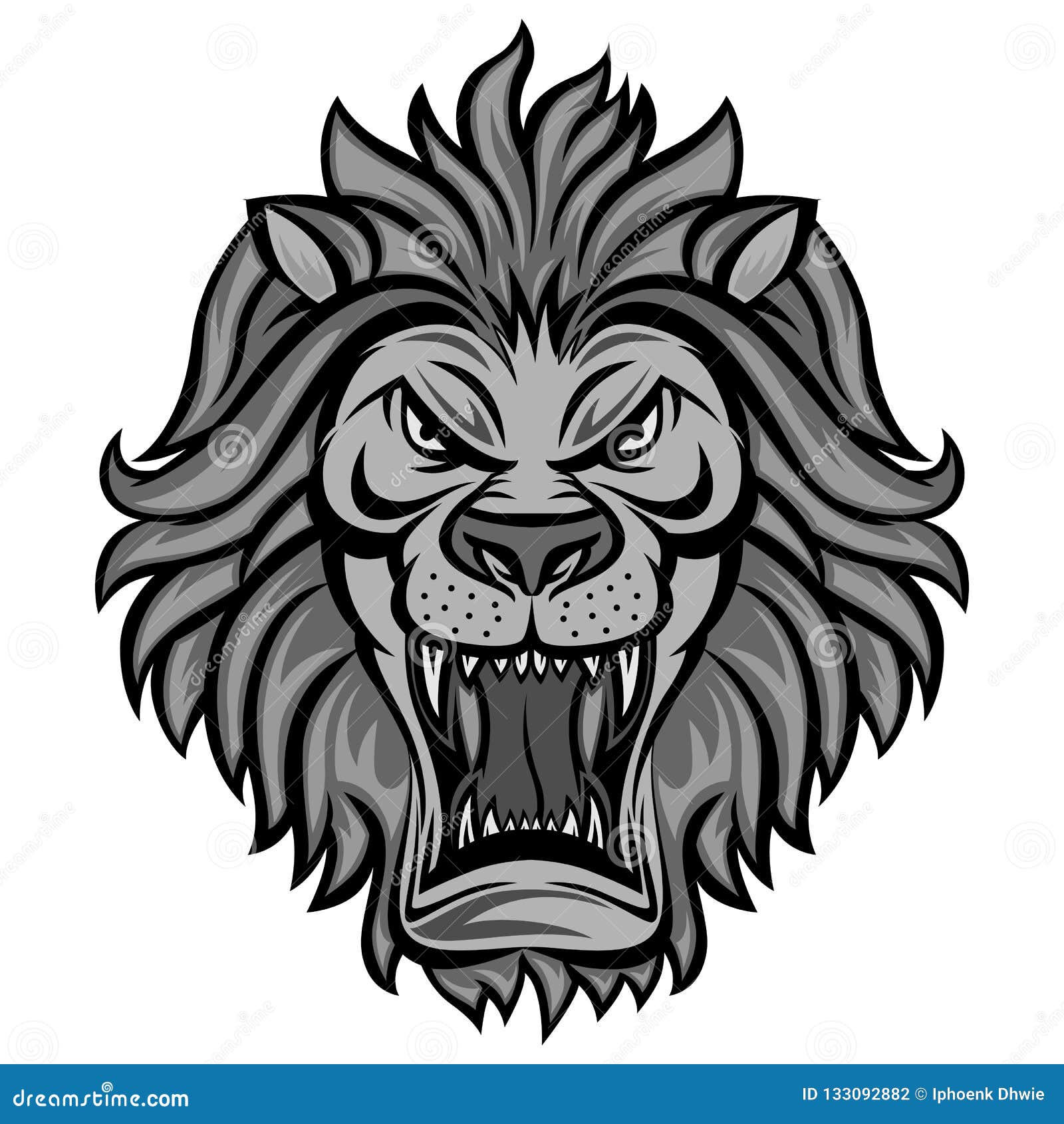 Lion Roaring Front View Drawing