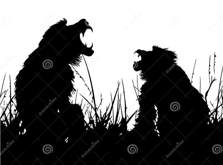 Roaring Baboons Facing Each Other in a Grassy Environment, Representing ...