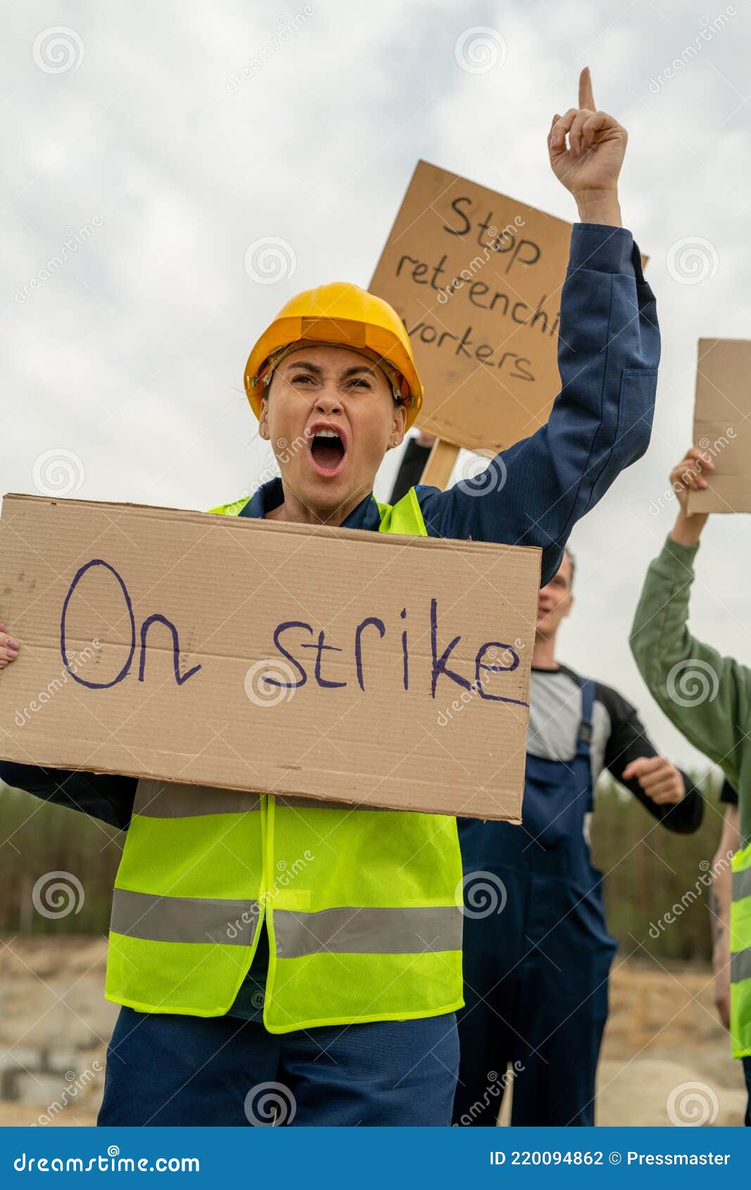 Roaring Crowd of Builders Carrying Placards Stock Photo - Image of ...