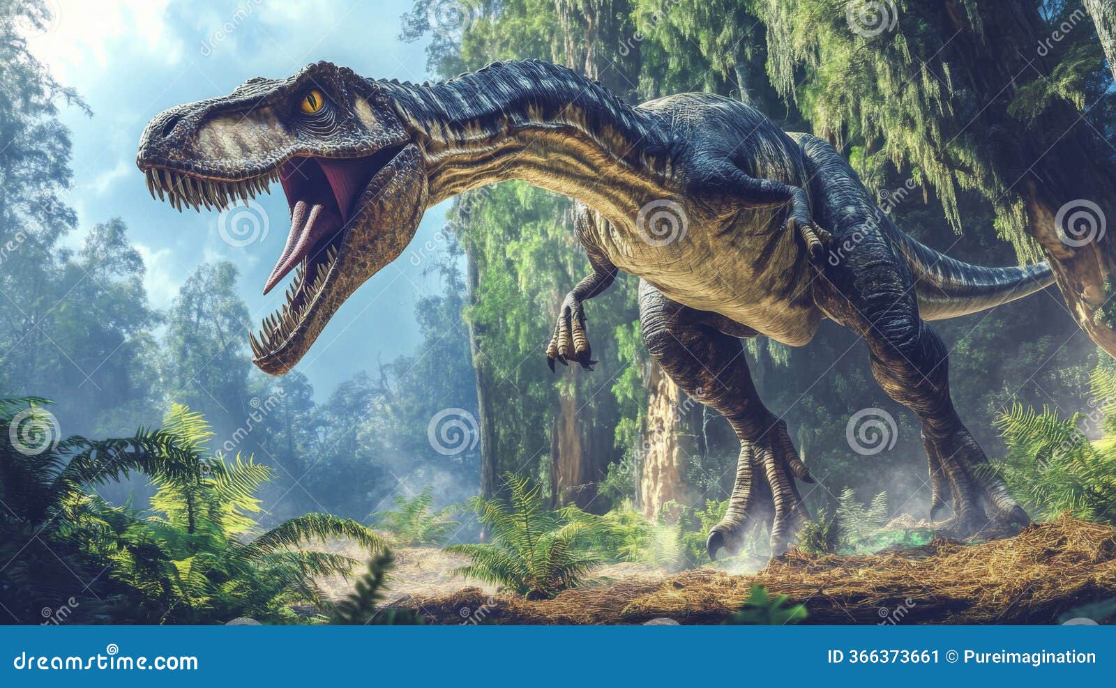 Roaring Dinosaur In The Forest Stock Photo | CartoonDealer.com #341674500