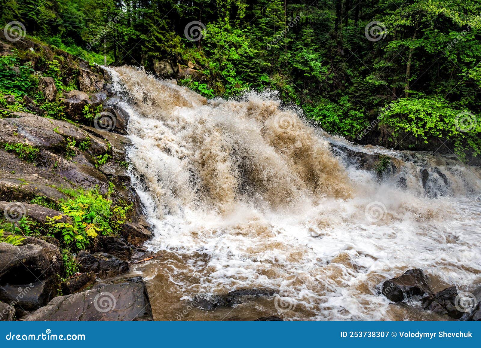 A Roaring Waterfall after Rains Stock Image - Image of foam, dirty ...