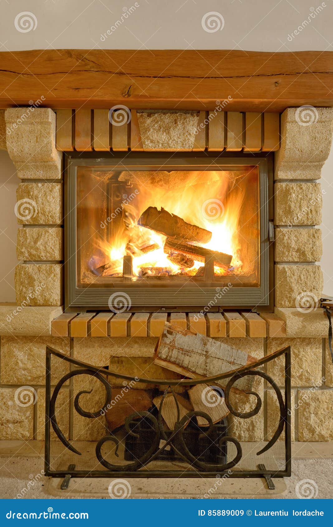 Roaring Flames in Fireplace Stock Image - Image of chimney, house: 85889009