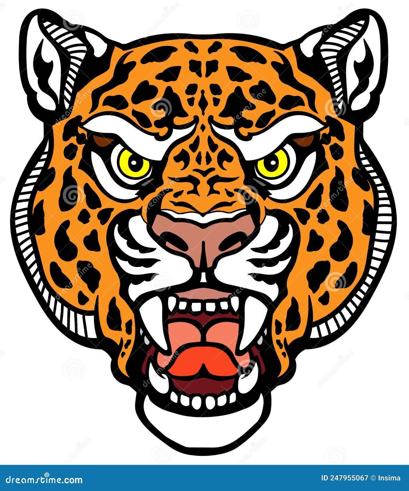 Roaring Leopard Head. Front View Stock Vector - Illustration of ...