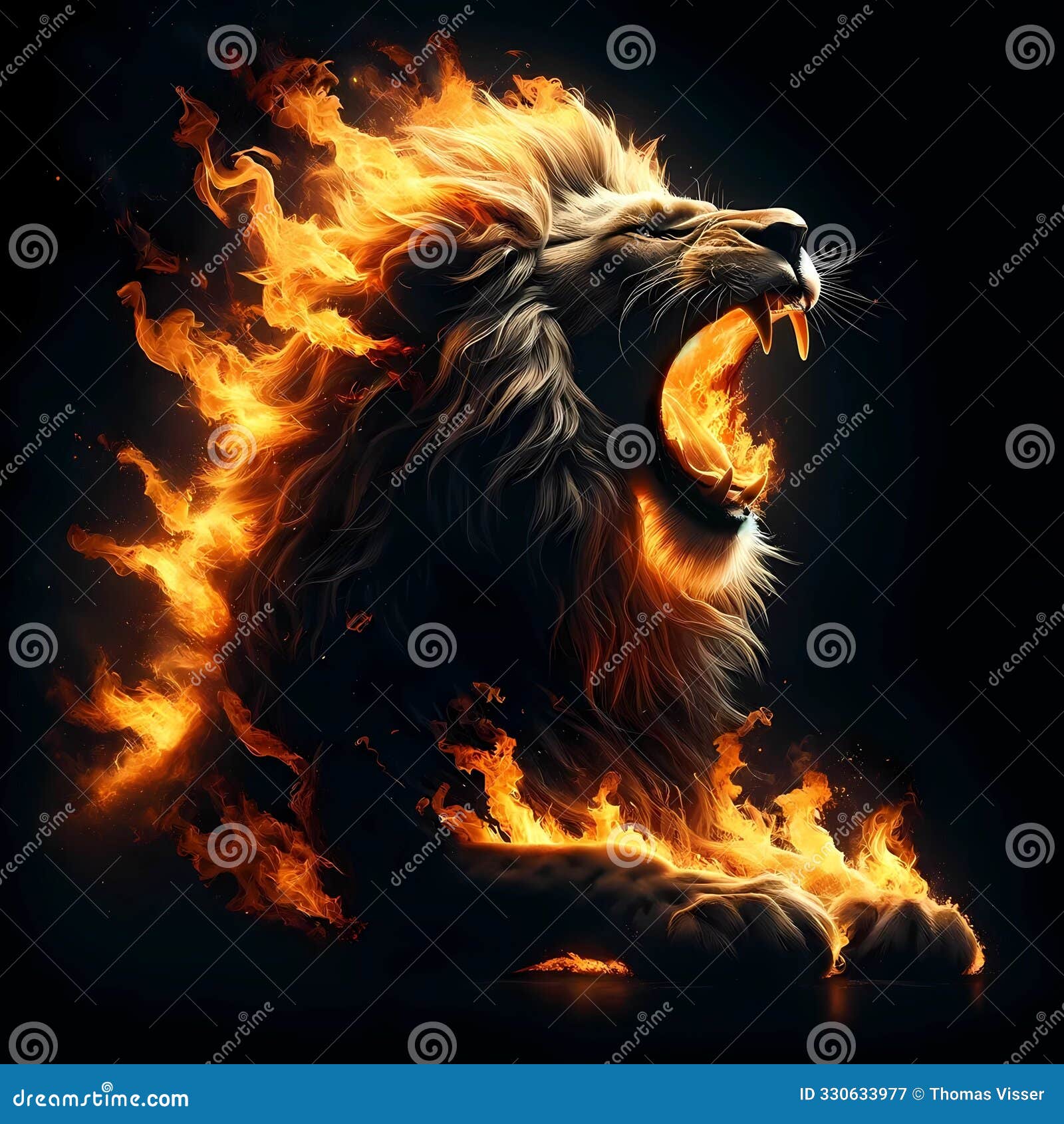 Roaring Lion Engulfed in Flames Stock Illustration - Illustration of ...