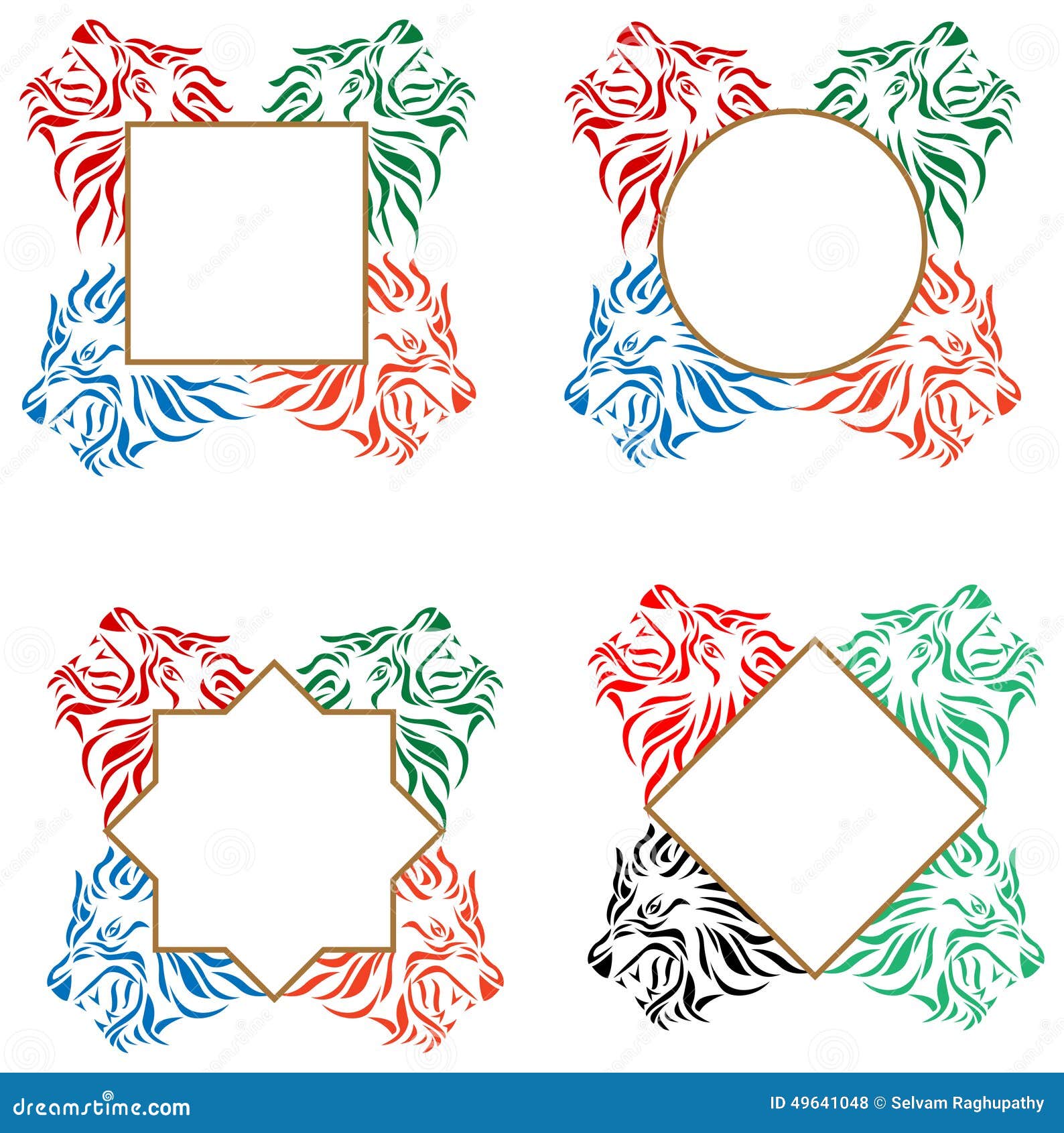 Roaring Lion frame set stock vector. Illustration of lion - 49641048