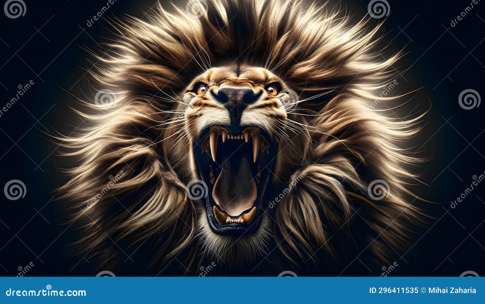 Roaring Lion in Hyper-Detailed Close-Up with Dramatic Lighting ...