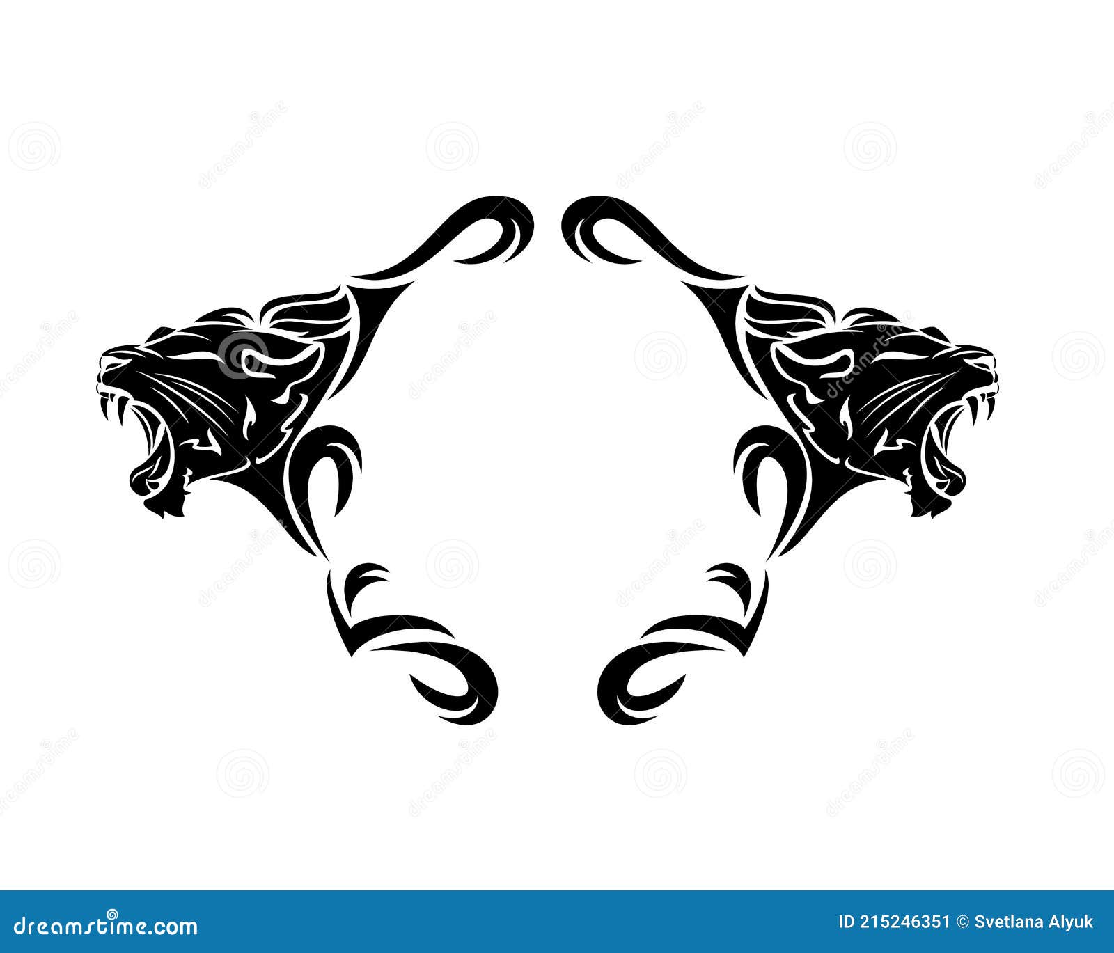Roaring Panther Heads and Heraldic Template Black and White Vector ...