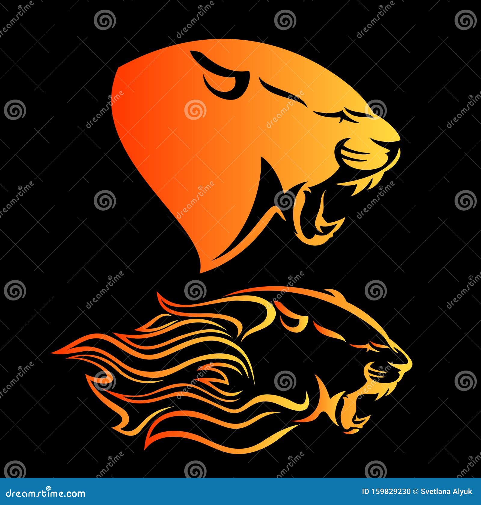 Roaring Panther Side View Head Among Fire Flames Vector Design ...