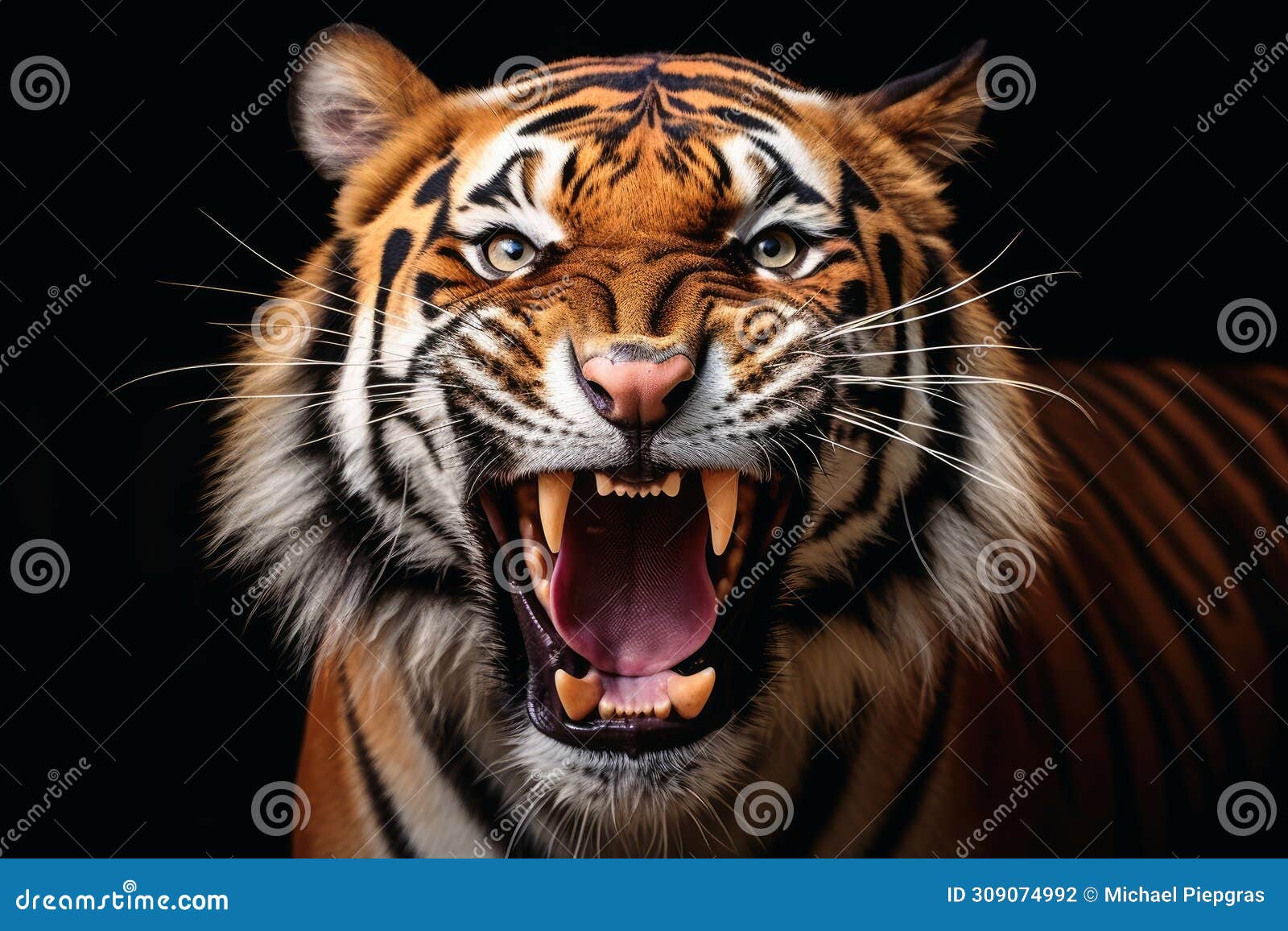 A Roaring Tiger Portrait Close Up Stock Illustration - Illustration of ...