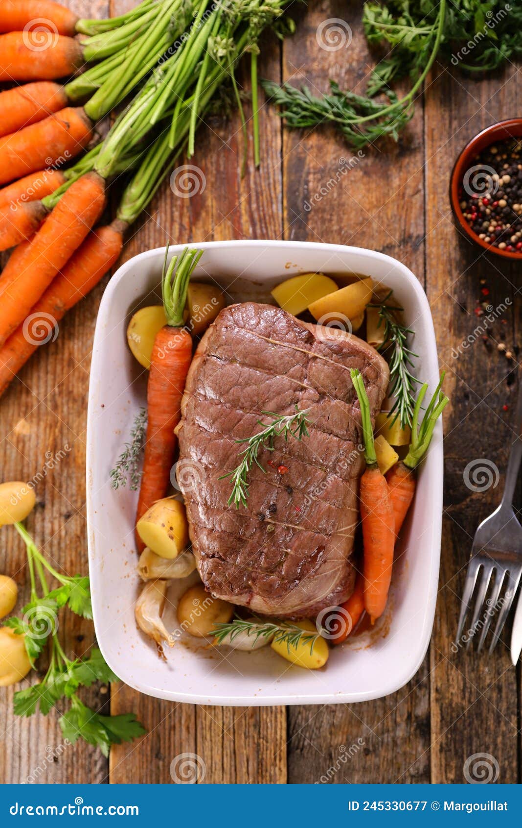 Roast beef with carrot stock image. Image of baked, herb - 245330677