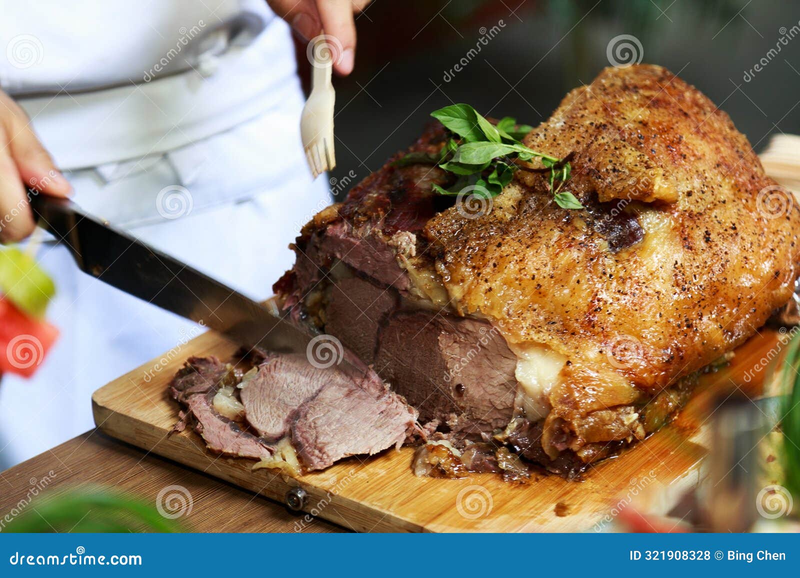 Roast Beef Chef Cut Piece Dinner Stock Photo - Image of knife, chef ...