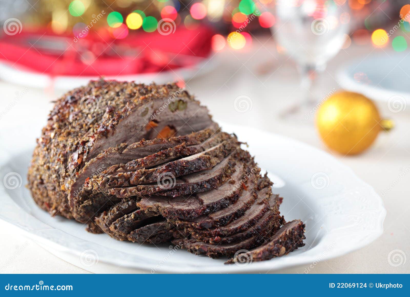 Roast Beef on the Christmas Table Stock Photo - Image of dish, white ...